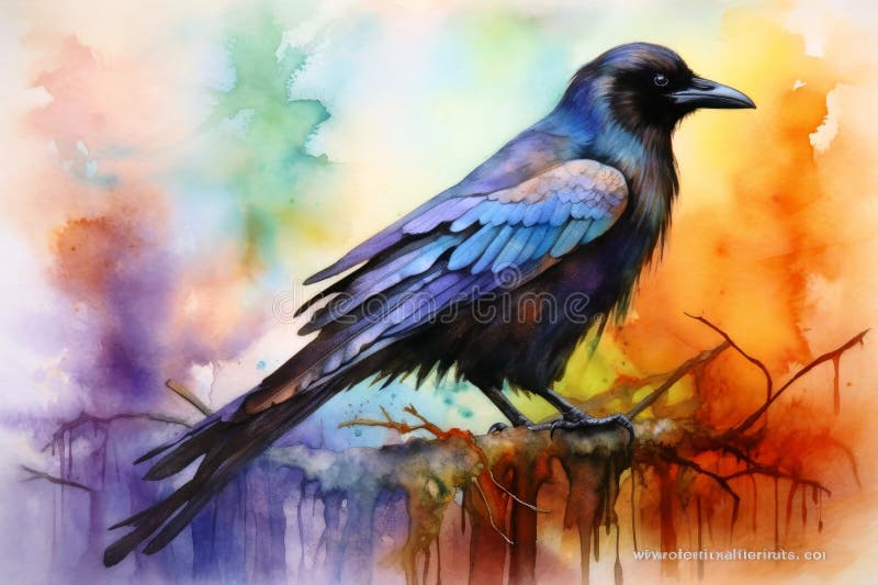 Watercolor Painted Raven Crow on a White Background Stock Image - Image ...