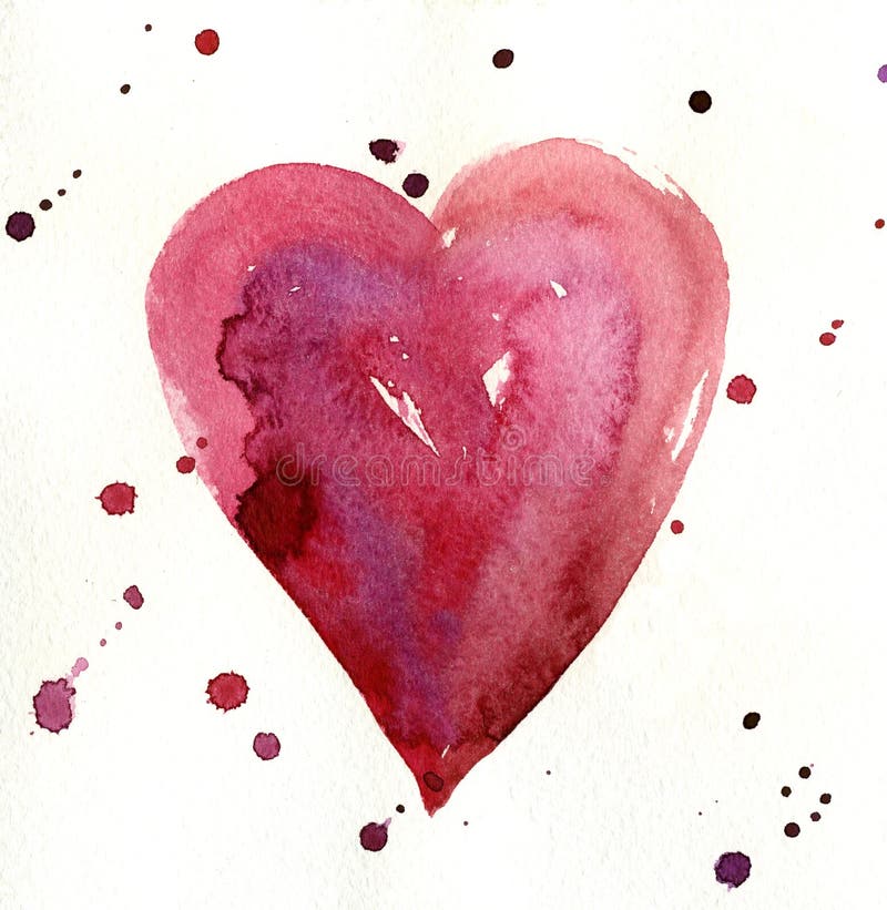 Watercolor Painted Red Heart Stock Illustration - Illustration of ...