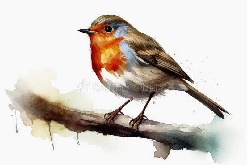Watercolor Painted Robin Bird on a White Background Stock Illustration ...
