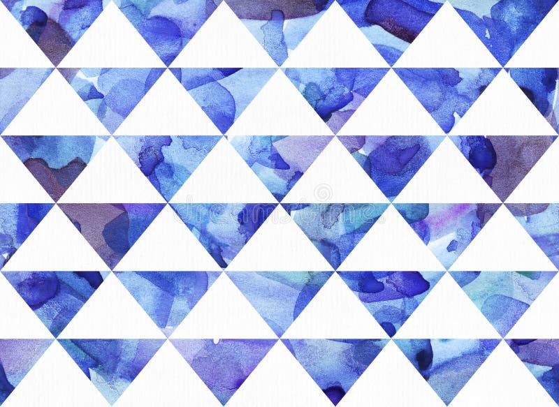 Watercolor Painted Seamless Texture of Blue Triangles Stock ...