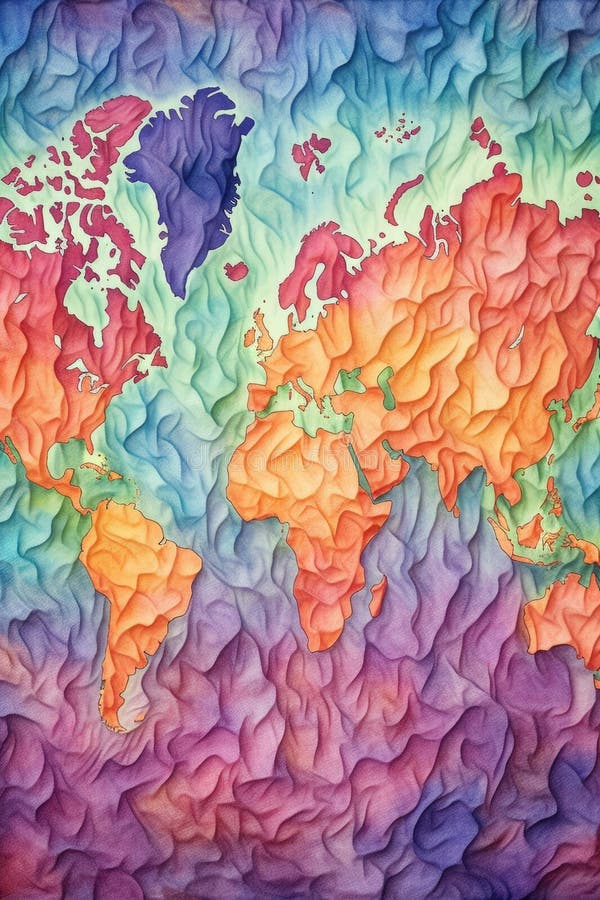 Watercolor Painted World Map on Textured Paper Stock Illustration ...