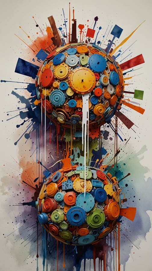 Watercolor Painting: Abstract and Enigmatic Sculpture Composed of ...