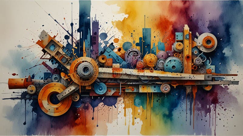 Watercolor Painting: Abstract and Enigmatic Sculpture Composed of ...