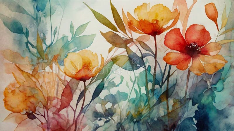 Watercolor Painting: Abstract Floral Composition with Overlapping ...