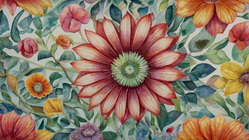 Watercolor Painting: Abstract Representation of Flower Using Repetitive ...