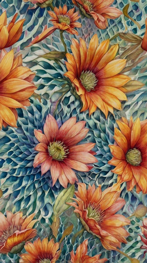 Watercolor Painting: Abstract Representation of Flower Using Repetitive ...