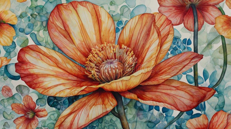 Watercolor Painting: Abstract Representation of Flower Using Repetitive ...