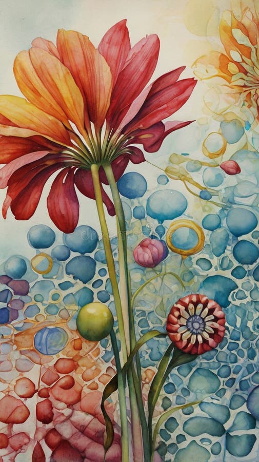 Watercolor Painting: Abstract Representation of Flower Using Repetitive ...