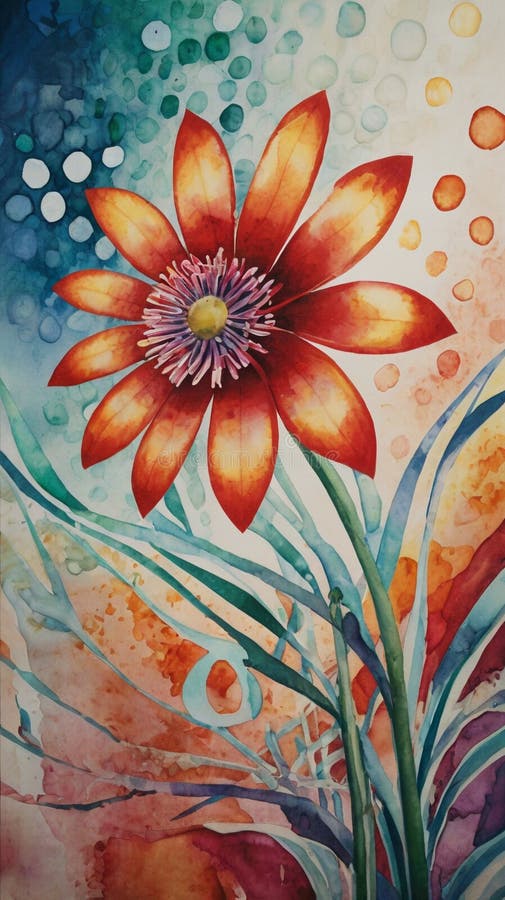 Watercolor Painting: Abstract Representation of Flower Using Repetitive ...