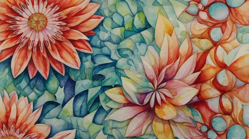 Watercolor Painting: Abstract Representation of Flower Using Repetitive ...