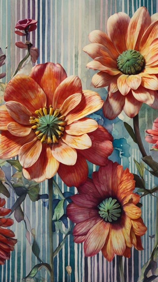 Watercolor Painting: Abstract Representation of Flower Using Repetitive ...