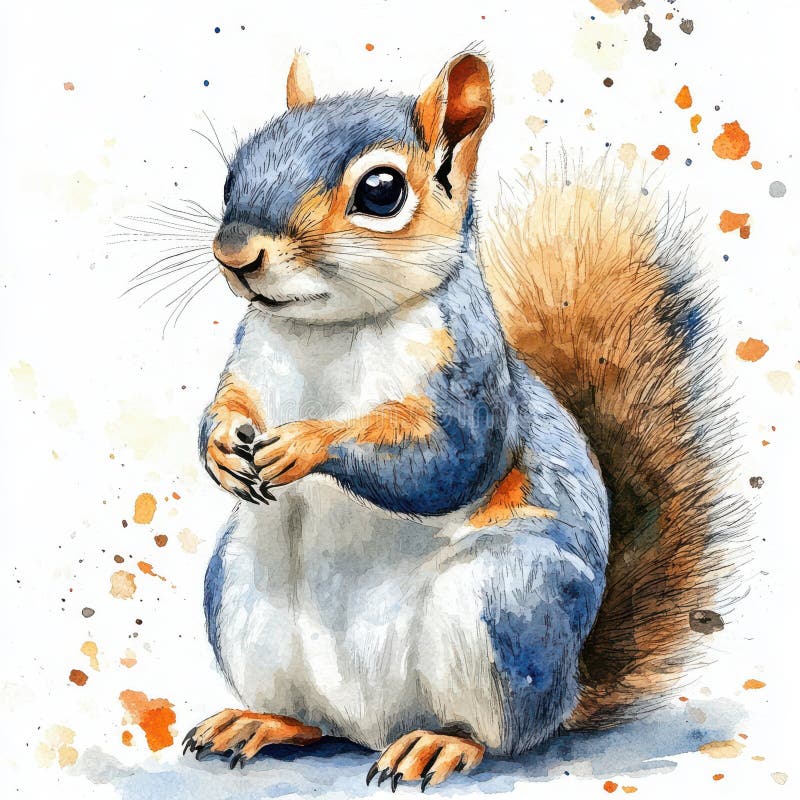 Watercolor Painting of an Adorable Blue Squirrel Stock Illustration ...