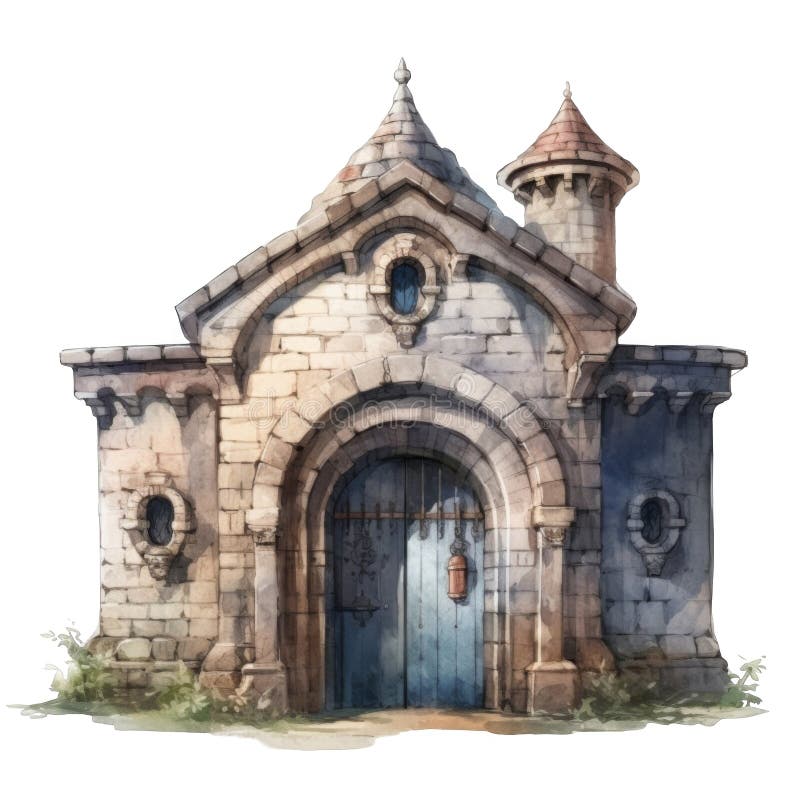 Watercolor Painting of an Ancient Stone Gatehouse Stock Image ...