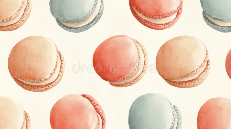 Watercolor Painting of Assorted Macarons on a White Background Stock ...