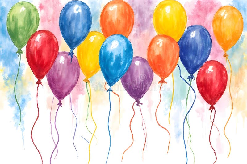 Watercolor Painting of Balloons in Many Colors As a Pattern Stock ...