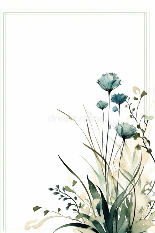 Watercolor Flowers and Leaves in a Frame on a White Background Stock ...