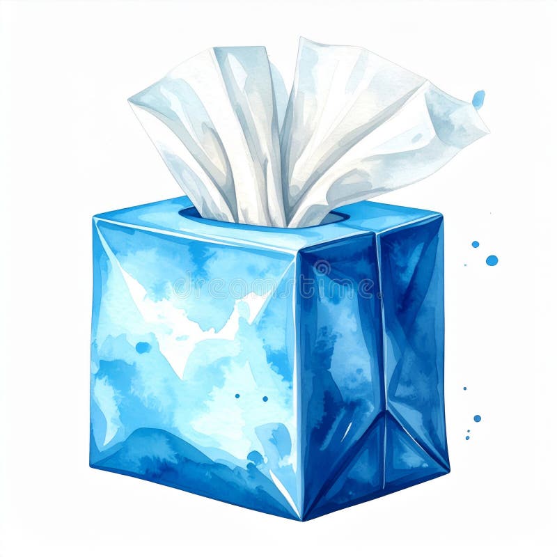 Watercolor Painting of Blue Tissue Box Stock Illustration ...