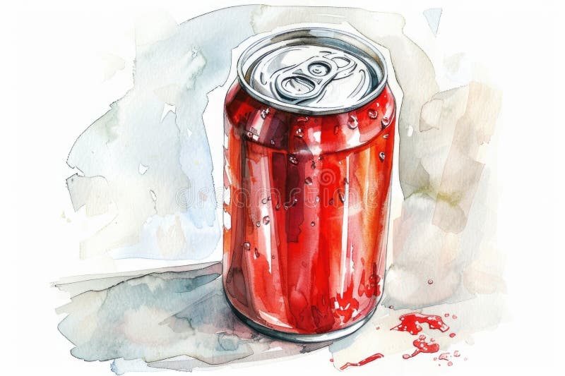 A Watercolor Painting of a Can of Soda Stock Photo - Image of culture ...