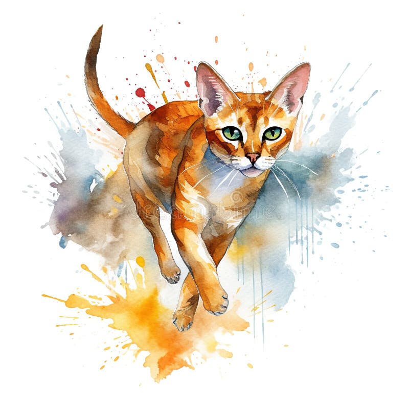 A Watercolor Painting of a Cat Running. Generative AI Image. Stock ...