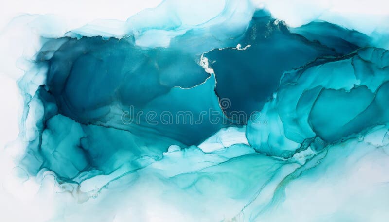 Watercolor Painting Creating Abstract Turquoise and Blue Waves Stock ...
