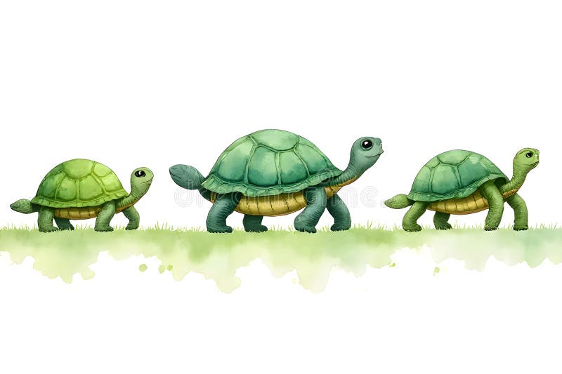 Watercolor Painting, 2d Cartoon, Many Turtles, Pattern Stock ...