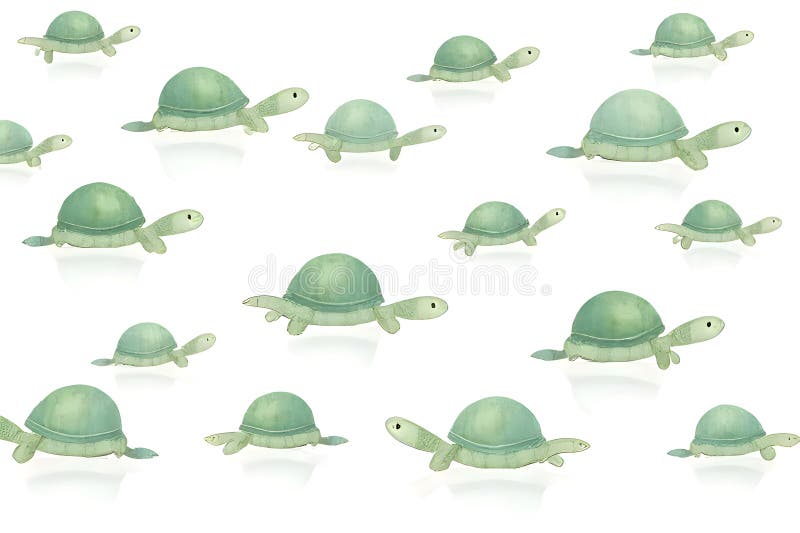 Watercolor Painting, 2d Cartoon, Many Turtles, Pattern Stock ...