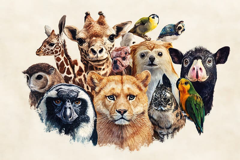 Watercolor Painting of Diverse Animals Stock Illustration ...