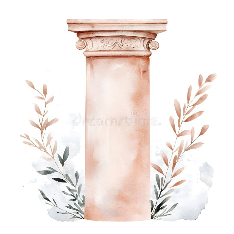 Elegant Watercolor Column with Botanical Accents Classic Architecture ...