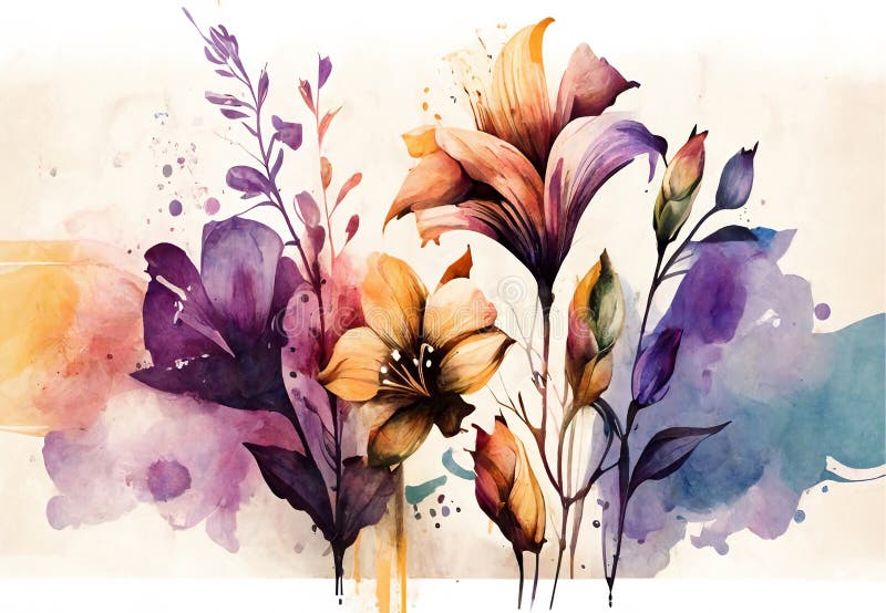 A Watercolor Painting of Flowers. Background with Watercolor Flowers ...