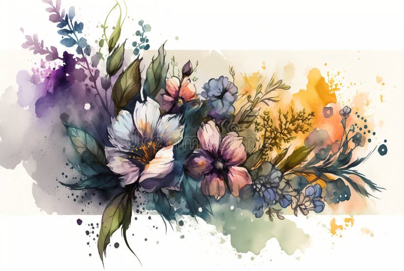 A Watercolor Painting of Flowers. Background with Watercolor Flowers ...