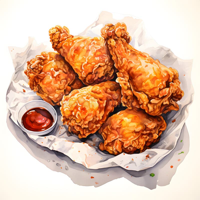 Watercolor Painting of Fried Chicken. Stock Illustration - Illustration ...