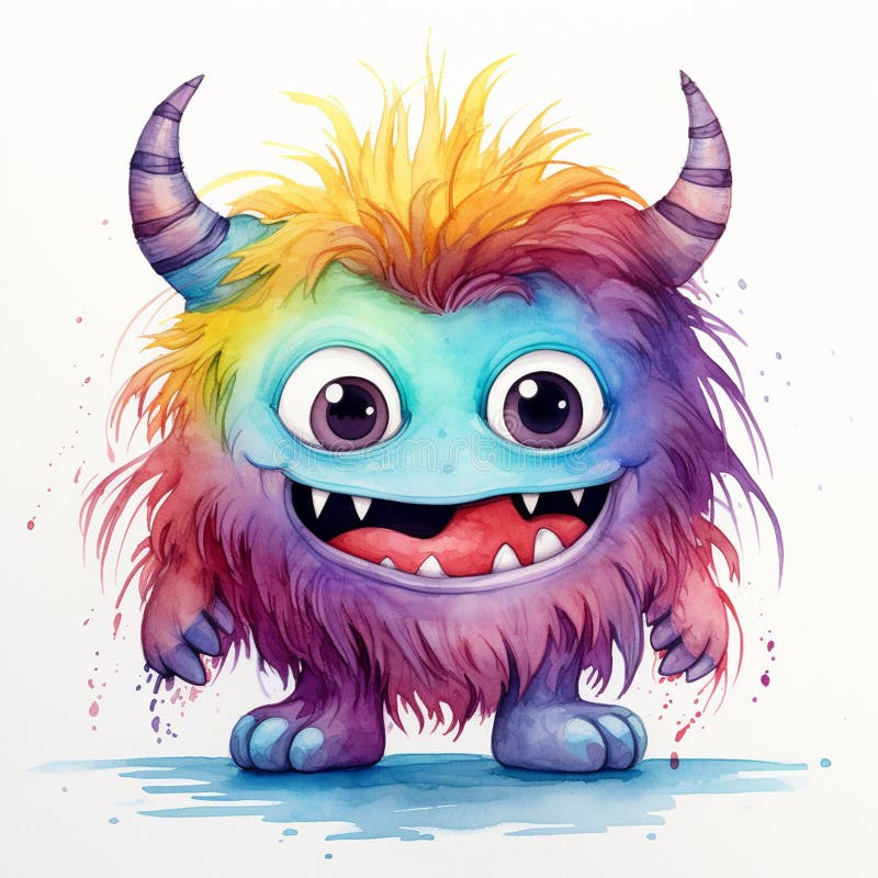 Watercolor Painting of a Friendly Monster Stock Illustration ...