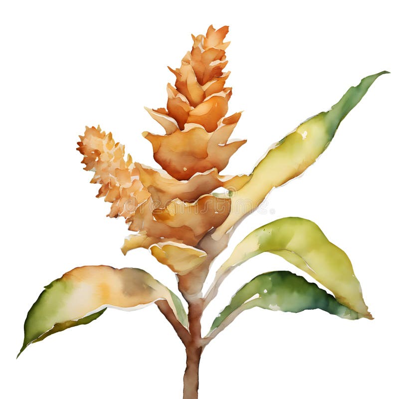Watercolor and Painting Ginger Root and Flower Plant Stock Illustration ...