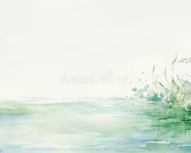 A Watercolor Painting of Grass and Water Stock Illustration ...