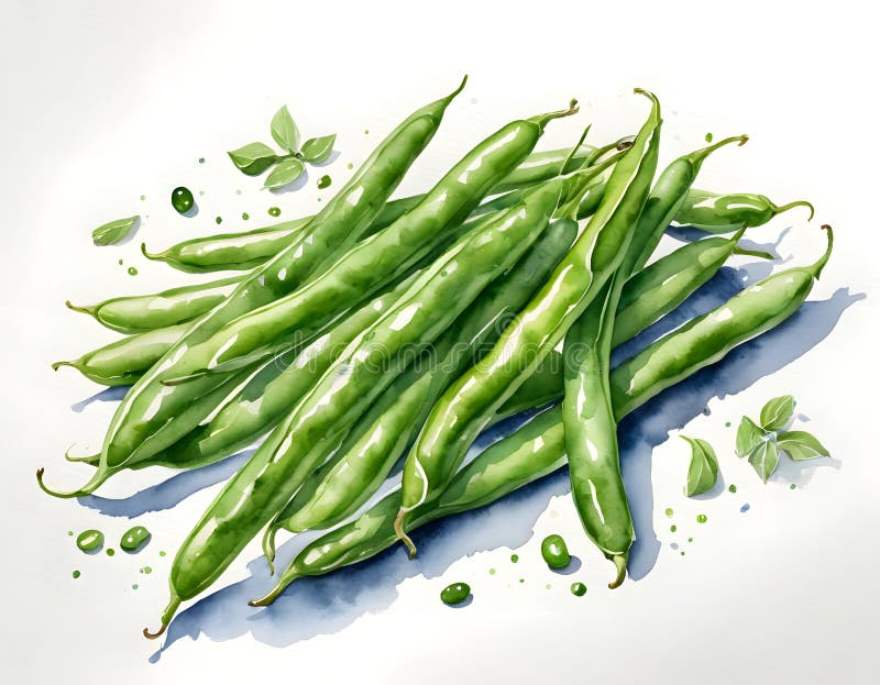 Watercolor Painting of Green Beans Stock Illustration - Illustration of ...