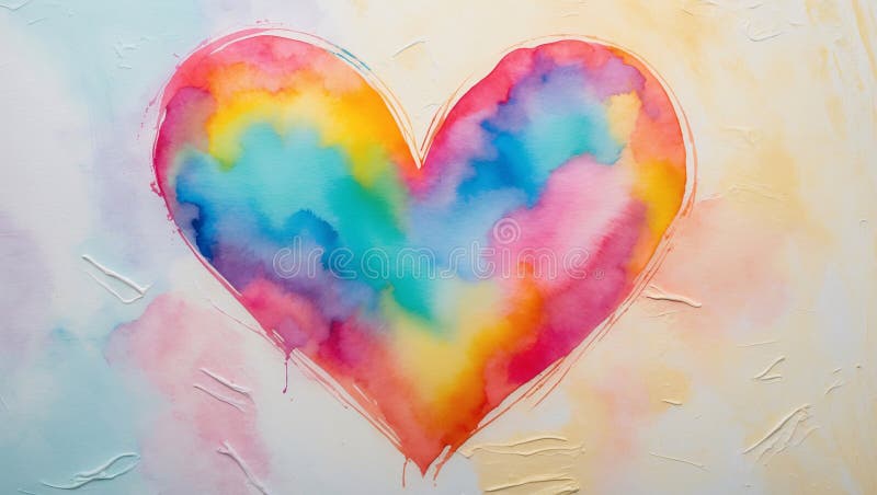A Watercolor Painting of a Heart with a Gradient of Colors Stock ...