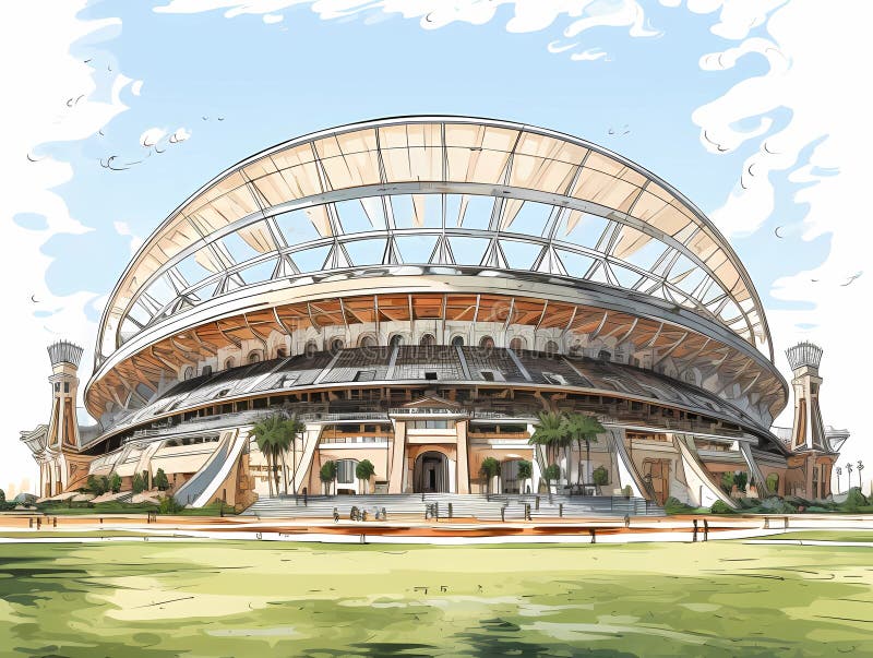 Watercolor Painting of Imaginary Indoor Stadium Stock Illustration ...