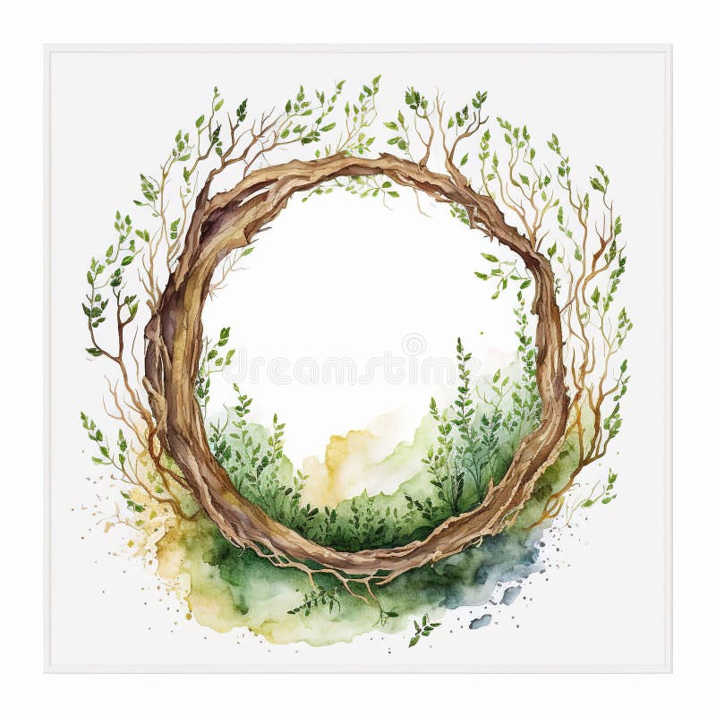 Watercolor Painting of Intricate Tree Root Arranged in Circular Pattern ...