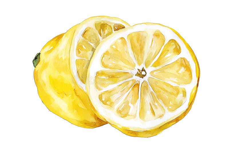 Watercolor Painting of a Lemon Cut in Half Stock Illustration ...