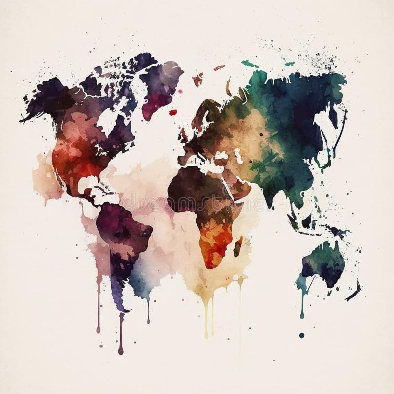 Watercolor Painting Minimalist World Map Stock Illustration ...