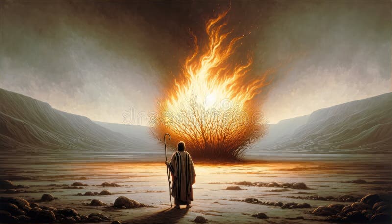 Moses and the burning bush stock illustration. Illustration of ...