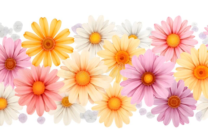 Watercolor Painting of Multi-colored Daisy Flowers in a Pattern Stock ...