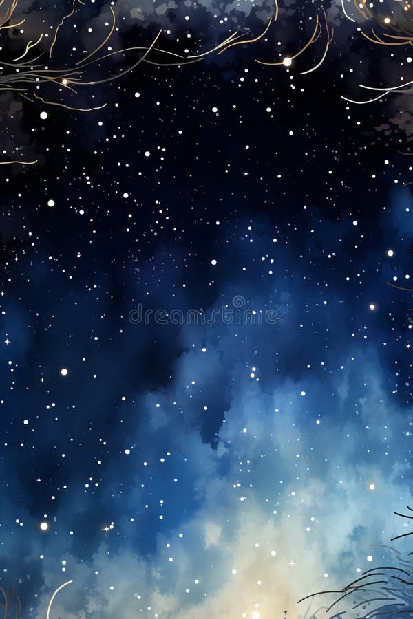 Watercolor Painting of the Night Sky with Stars Stock Illustration ...