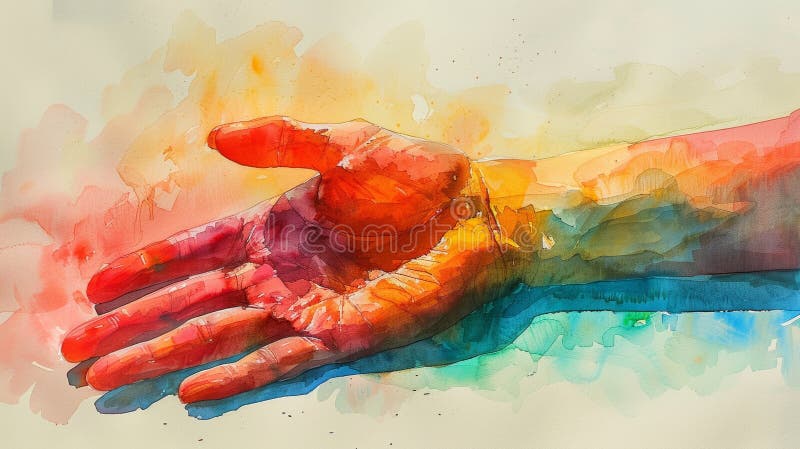 Watercolor Painting of an Open Hand Stock Image - Image of watercolor ...