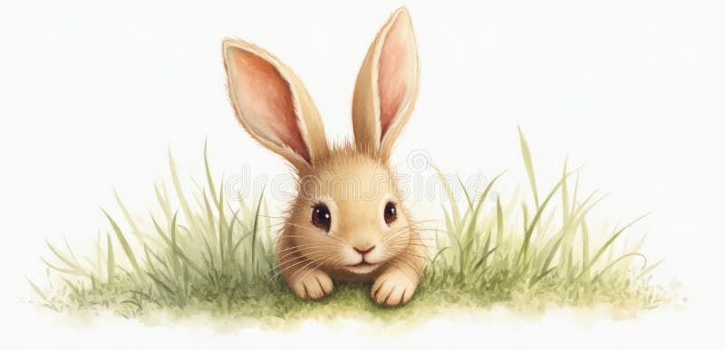 A Watercolor Painting of a Rabbit in the Grass Stock Illustration ...