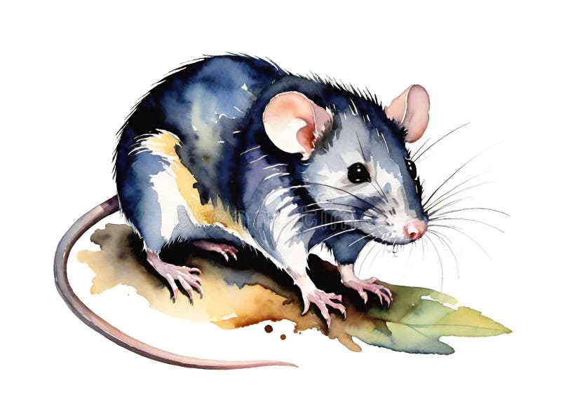 Watercolor Painting of Rat. Hand Drawn Illustration Stock Illustration ...