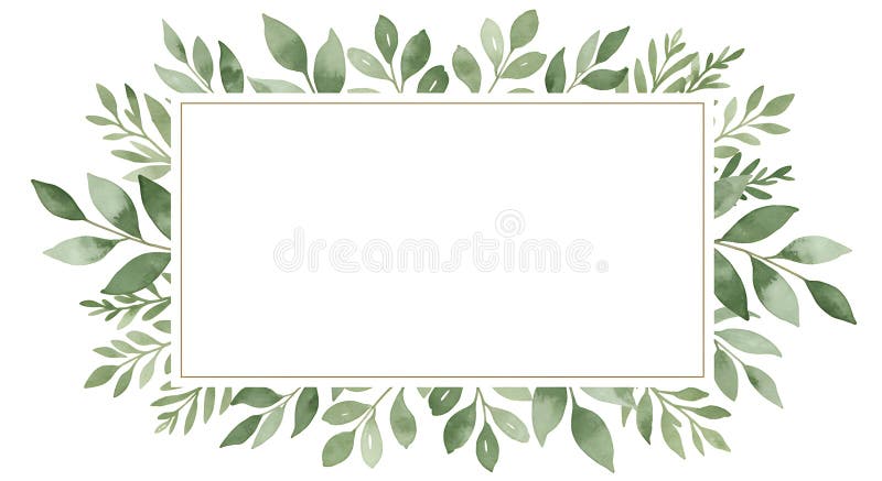 Watercolor Greenery Frame with Blank Rectangle Center Stock ...