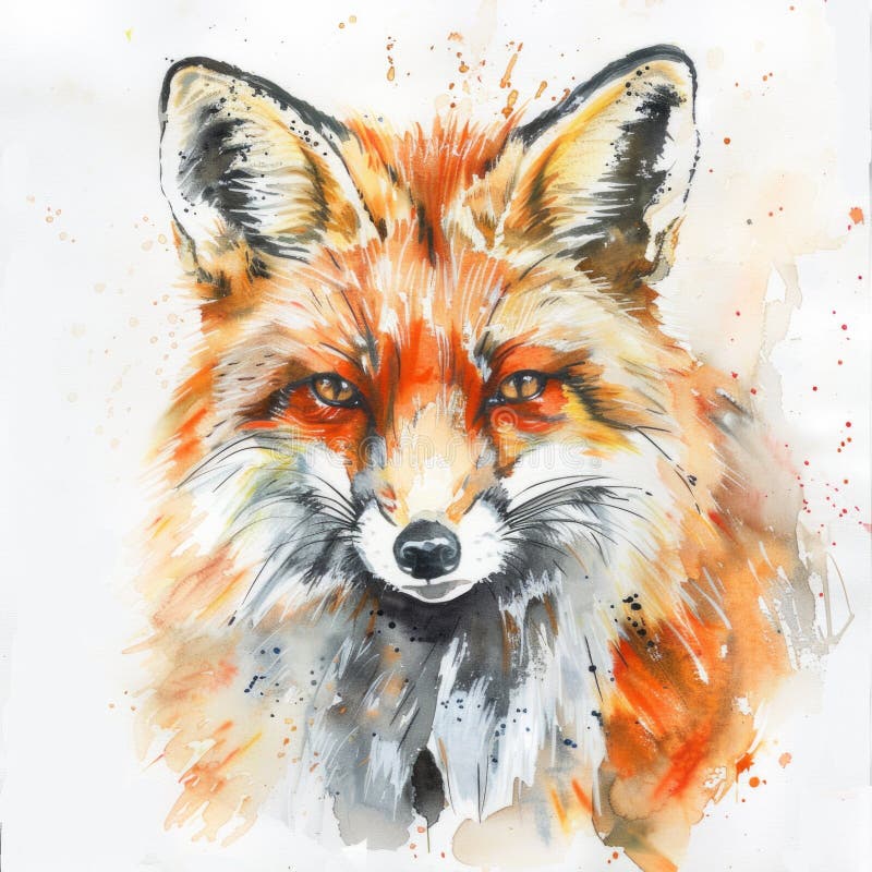 Watercolor Painting of a Red Fox Stock Image - Image of design ...