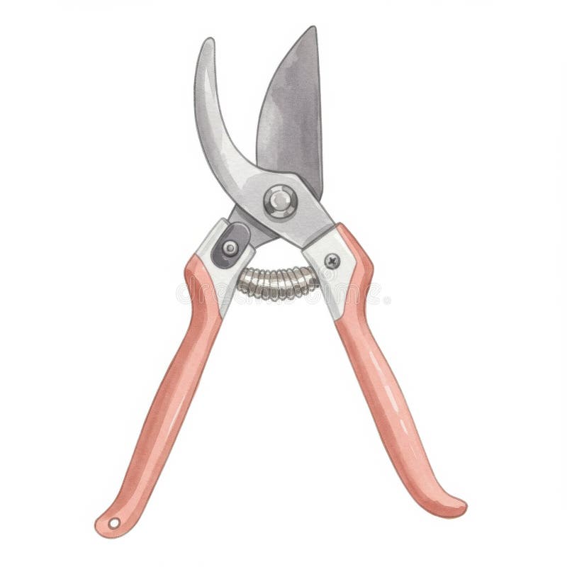 Watercolor Painting of Red-Handled Pruning Shears Stock Illustration ...