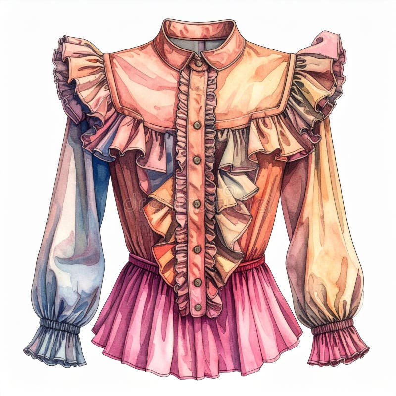 Watercolor Painting of a Ruffled Pink Blouse Stock Photo - Illustration ...